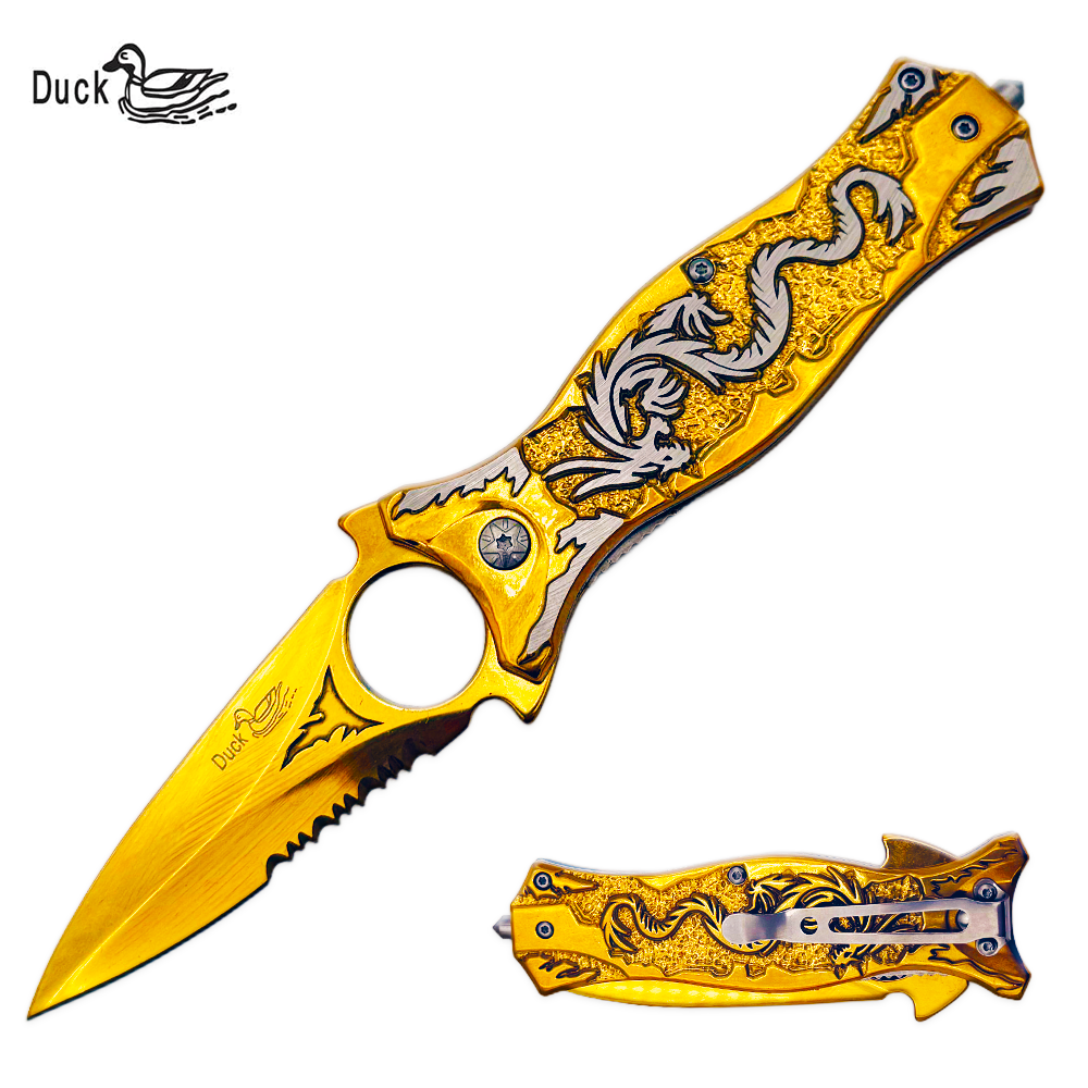 DK 2022-GDDR 4.75" Duck USA Assist-Open Dragon Spear Point Folding Poc ...