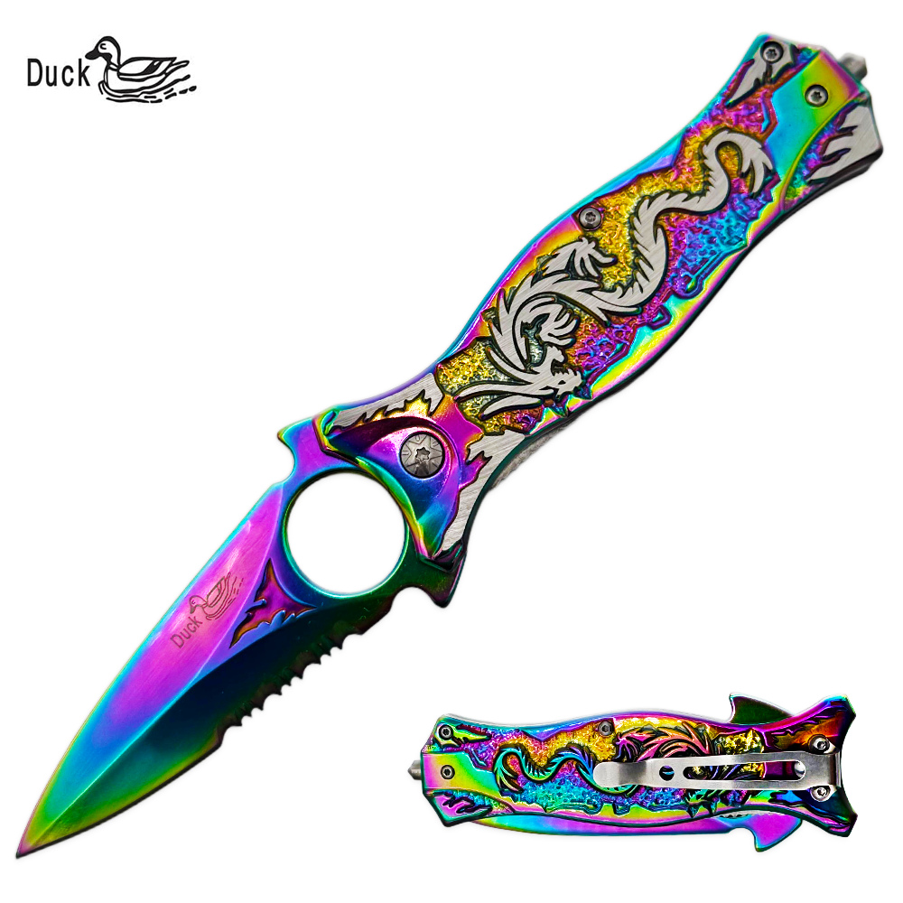 DK 2022-RBDR 4.75" Duck USA Assist-Open Dragon Spear Point Folding Poc ...