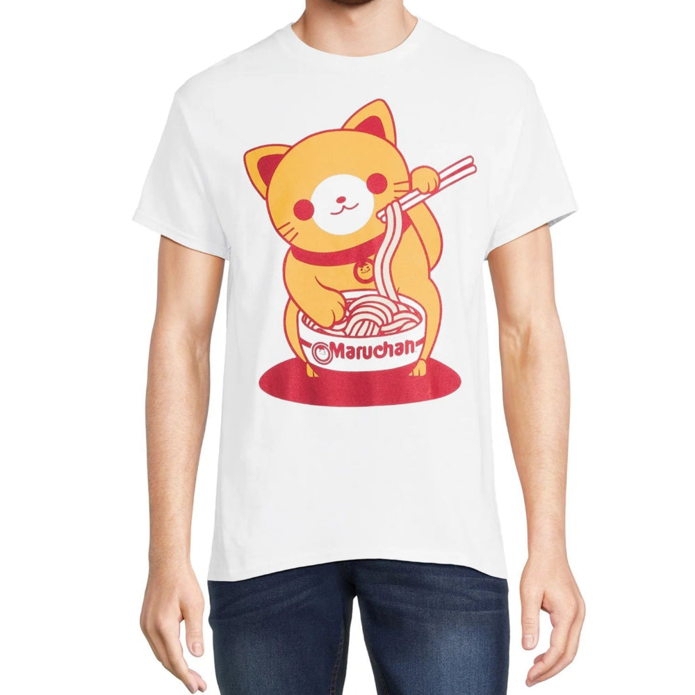 Men's White Maruchan Ramen Cat Graphic Tee T-Shirt | Rex Distributor ...