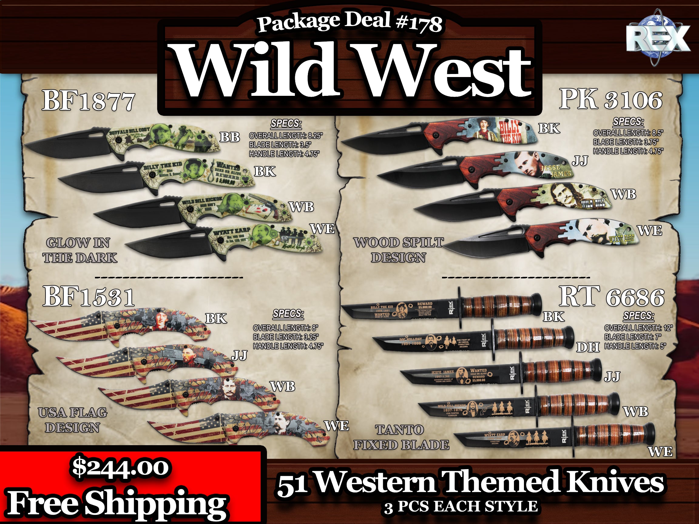 Package Deal #178 – Wild West Knives (51‑Piece Wholesale) | Free ...
