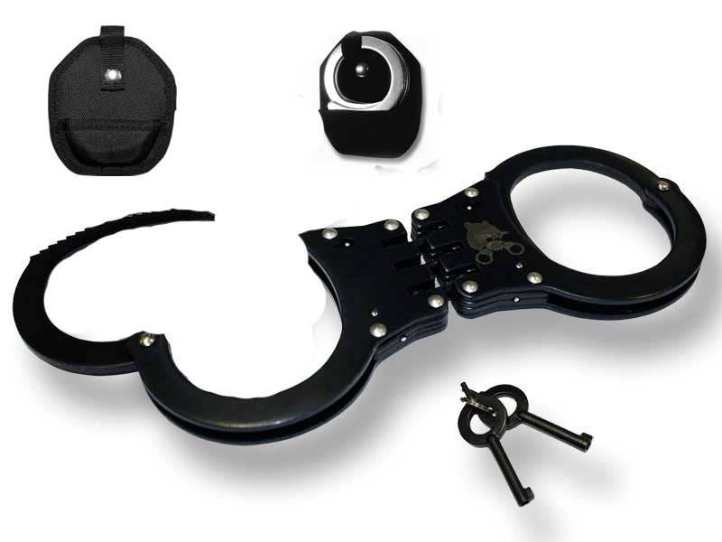 HC 010381-BK Hinged Double-Lock Black Handcuffs with Carrying Case ...