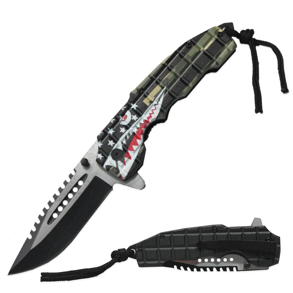 KS 1979-SH1 5" Shark Teeth Camo Assist-Open Tactical Folding Knife with ...