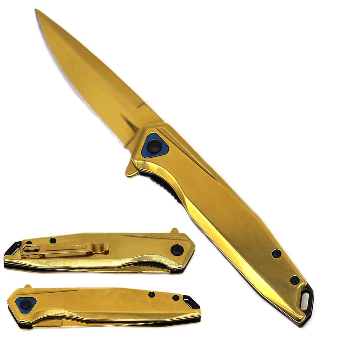 KS 6033-GD 4.5" Tactical Gold Assist-Open Titanium Folding Pocket Knif ...