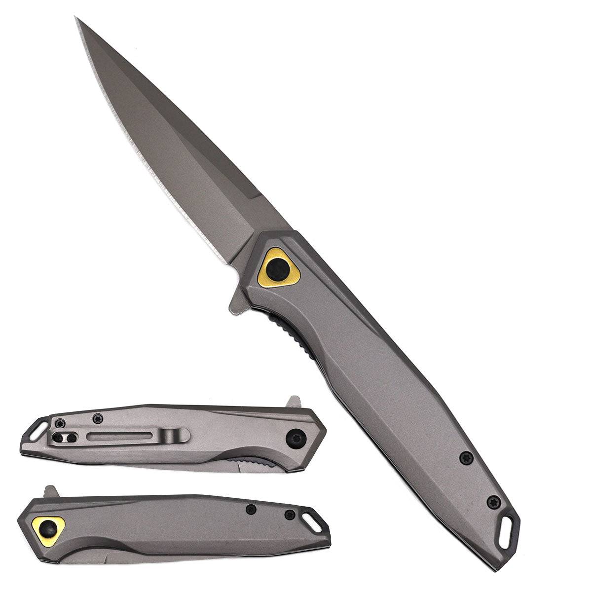 KS 6033-GY 4.5" Tactical Grey Assist-Open Titanium Folding Pocket Knif ...